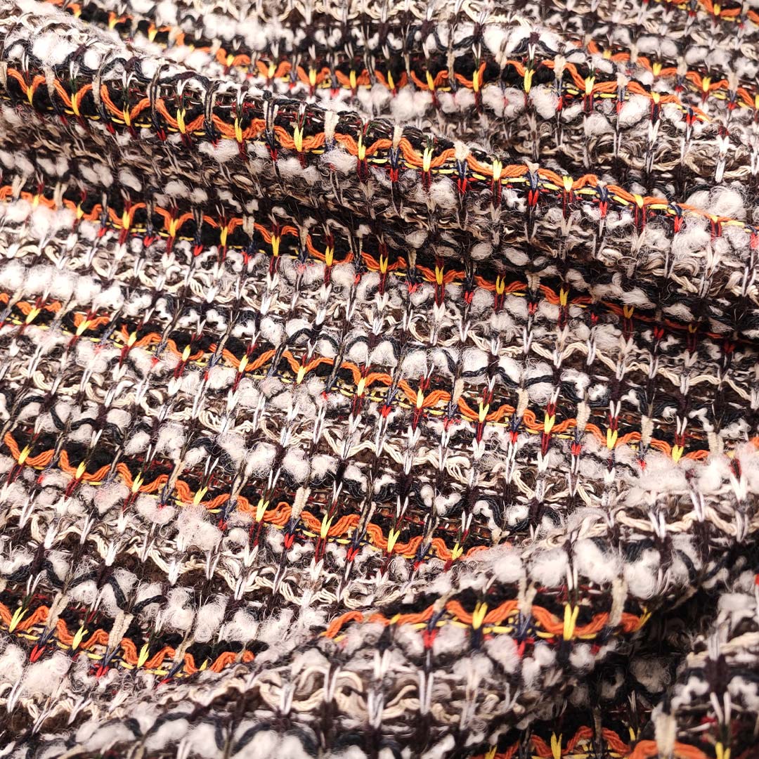 Tessuto Tweed Bouclé in maglia arancione - giallo - beige - Iaia Tessuti Tessuto Tweed Bouclé in maglia arancione - giallo - beige - Iaia Tessuti