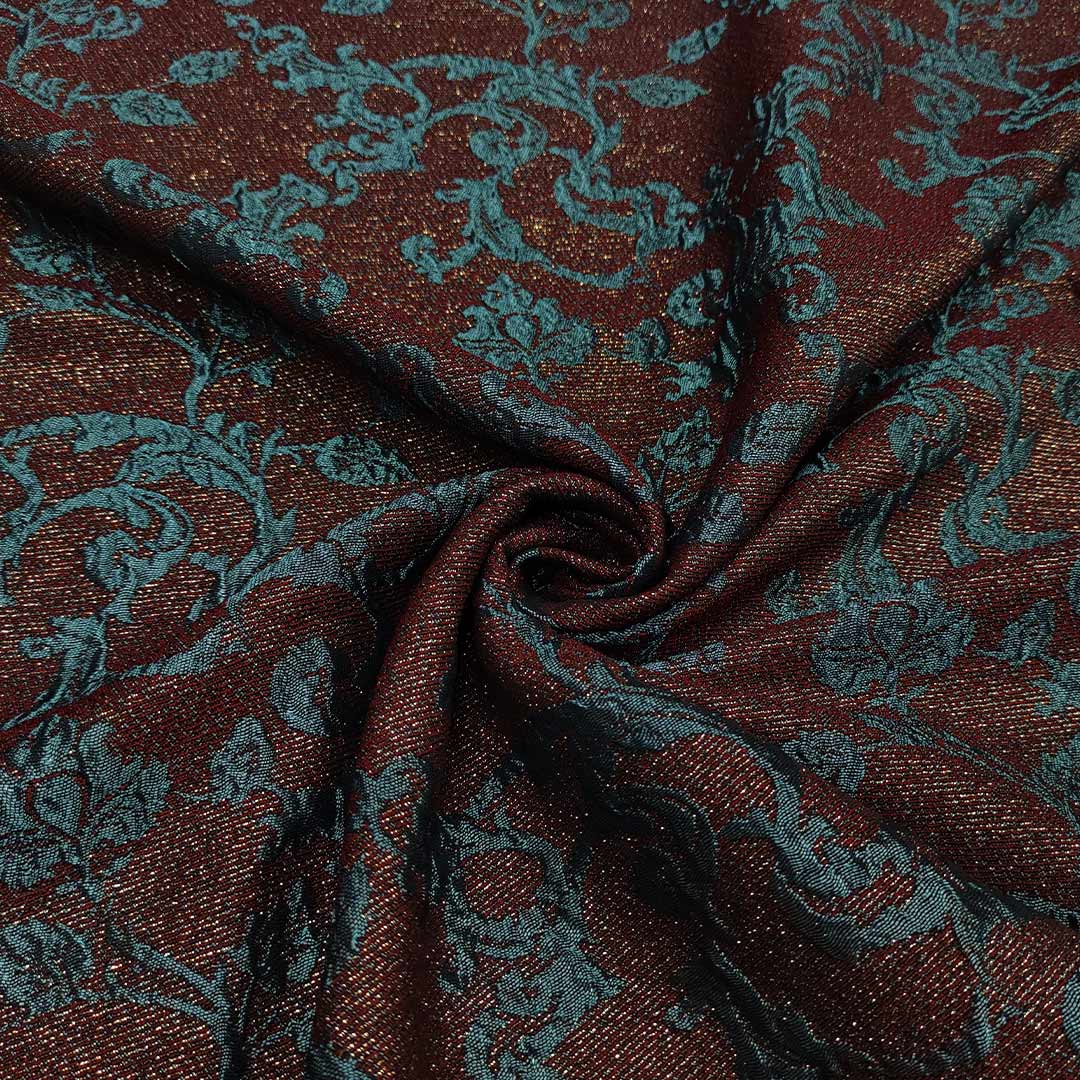 Tessuto broccato a fantasia motivo floreale cashmere bordeaux - verde ...
