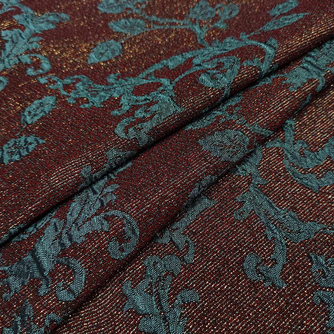 Tessuto broccato a fantasia motivo floreale cashmere bordeaux - verde ...