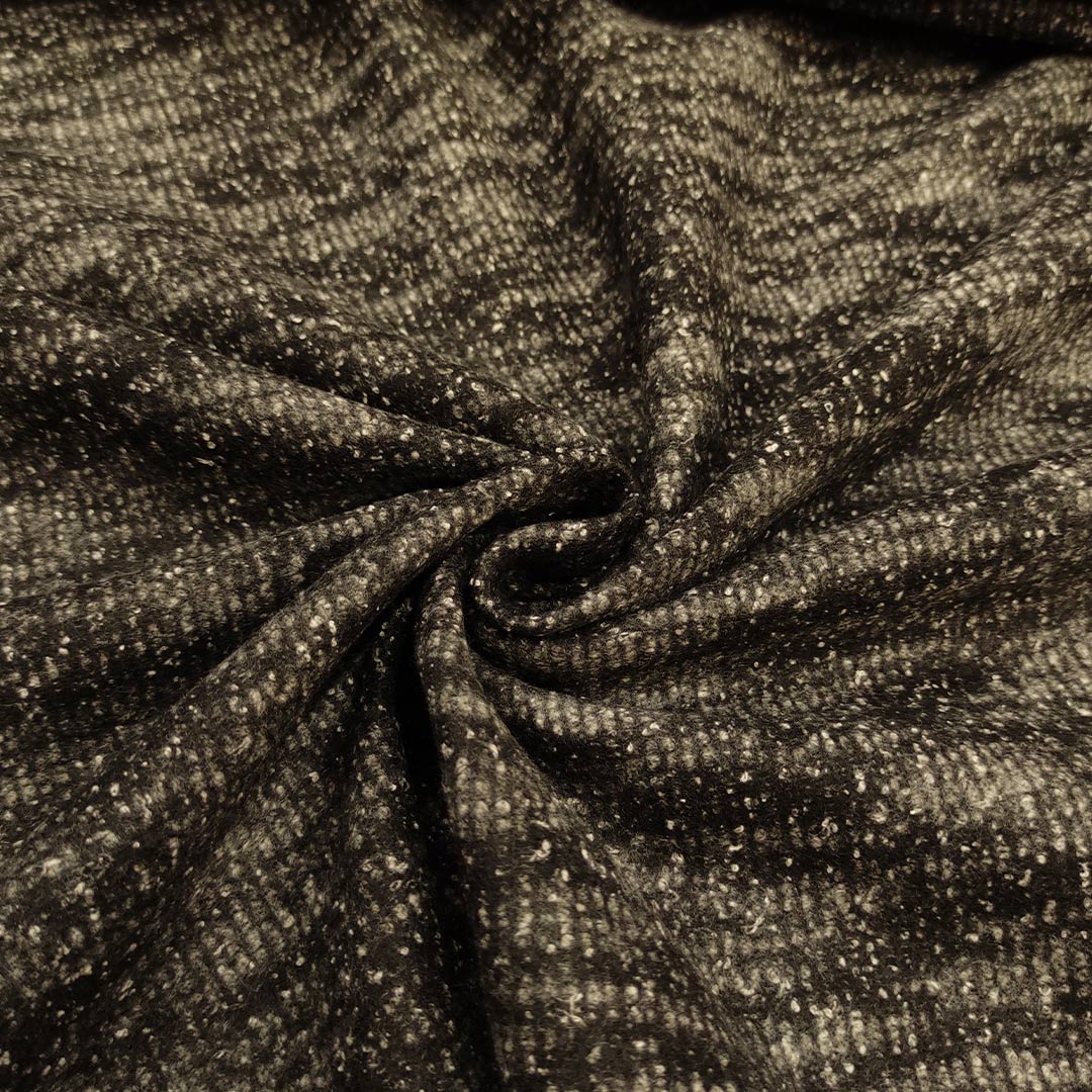 Tessuto per cappotto Panno a maglia motivo tweed grigio - nero ...