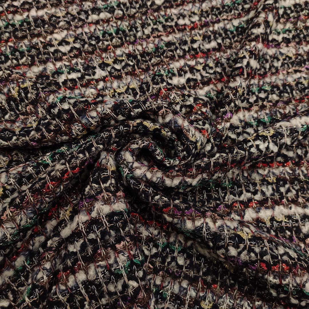 Tessuto Tweed Bouclè in maglia bianco - nero - verde - rosso - Iaiatessuti