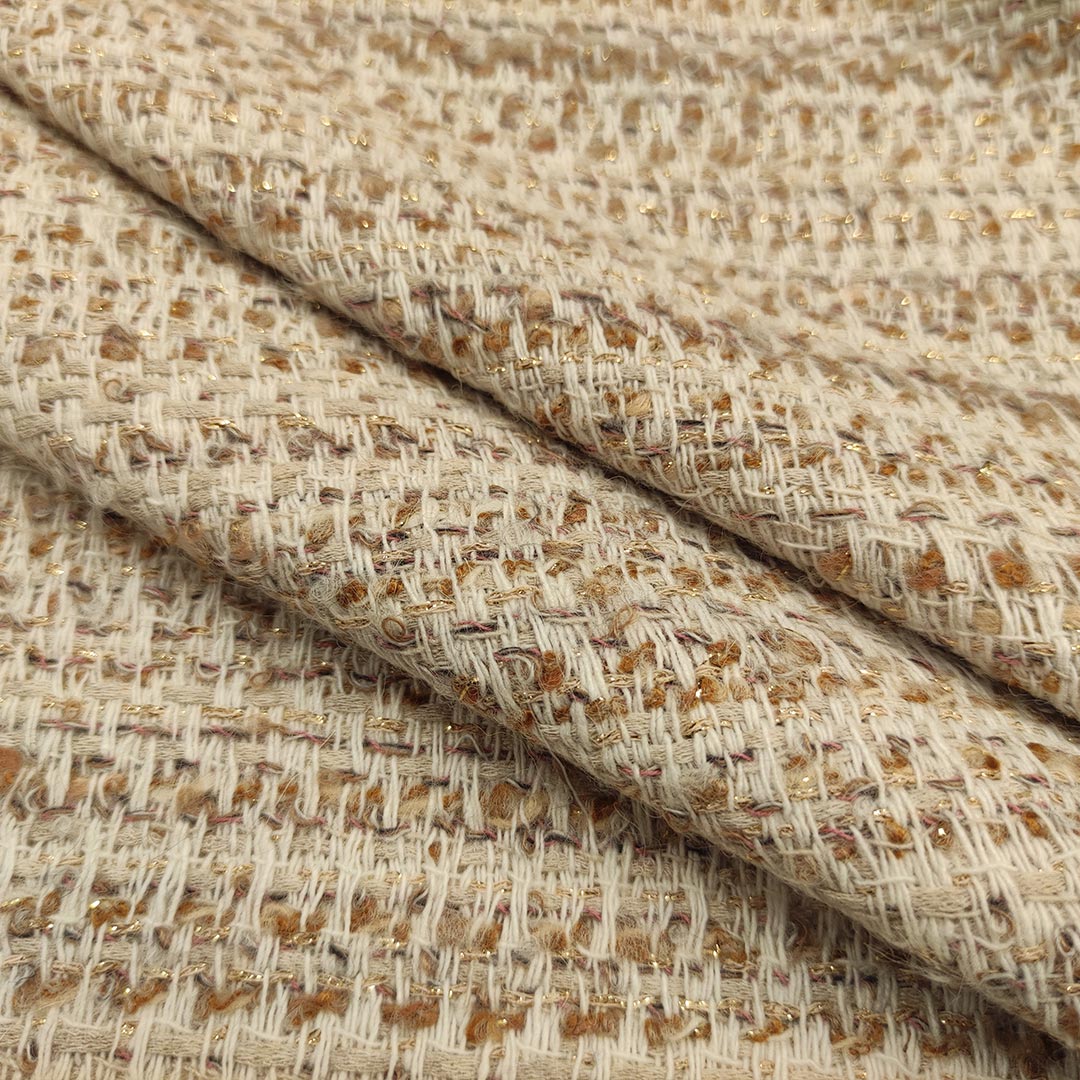 Tessuto Tweed Bouclé in lana beige - coccio - panna - Iaiatessuti