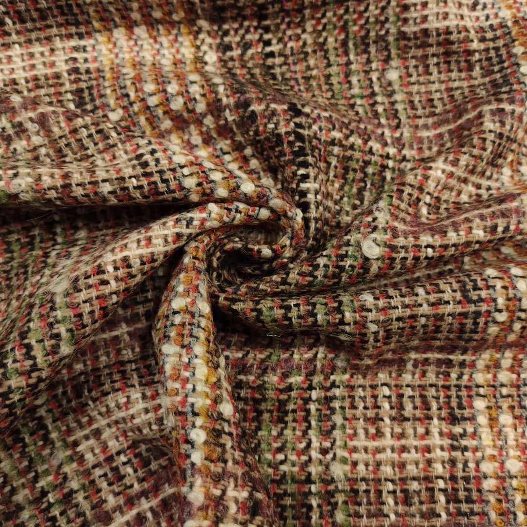 Tessuto Tweed Bouclé in lana cipolla - nero - beige - Iaiatessuti