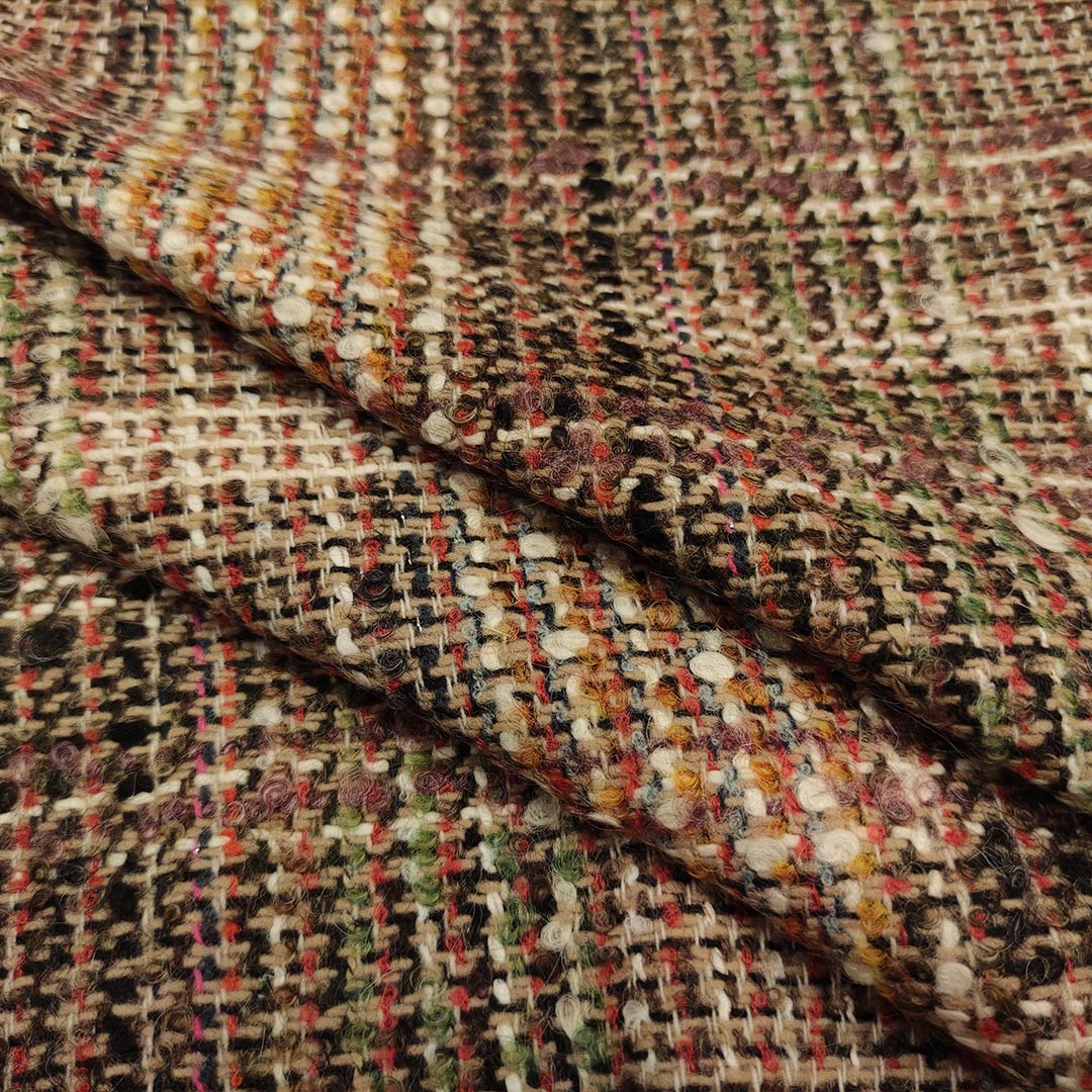 Tessuto Tweed Bouclé in lana cipolla - nero - beige - Iaiatessuti