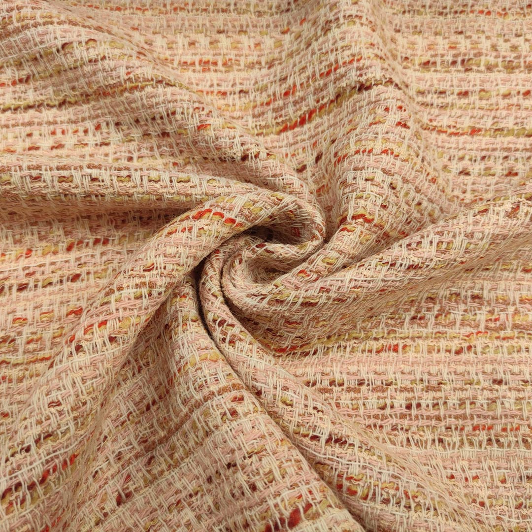 Tessuto Tweed Bouclé in lana rosa - panna - arancione - Iaiatessuti