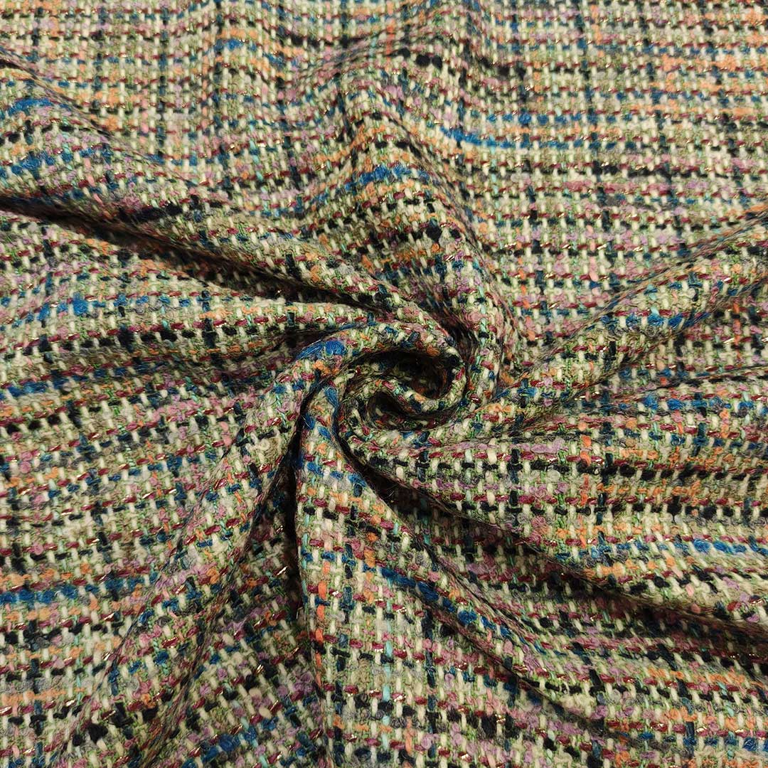 Tessuto Tweed Bouclé in lana verde ottanio - arancione - fucsia ...