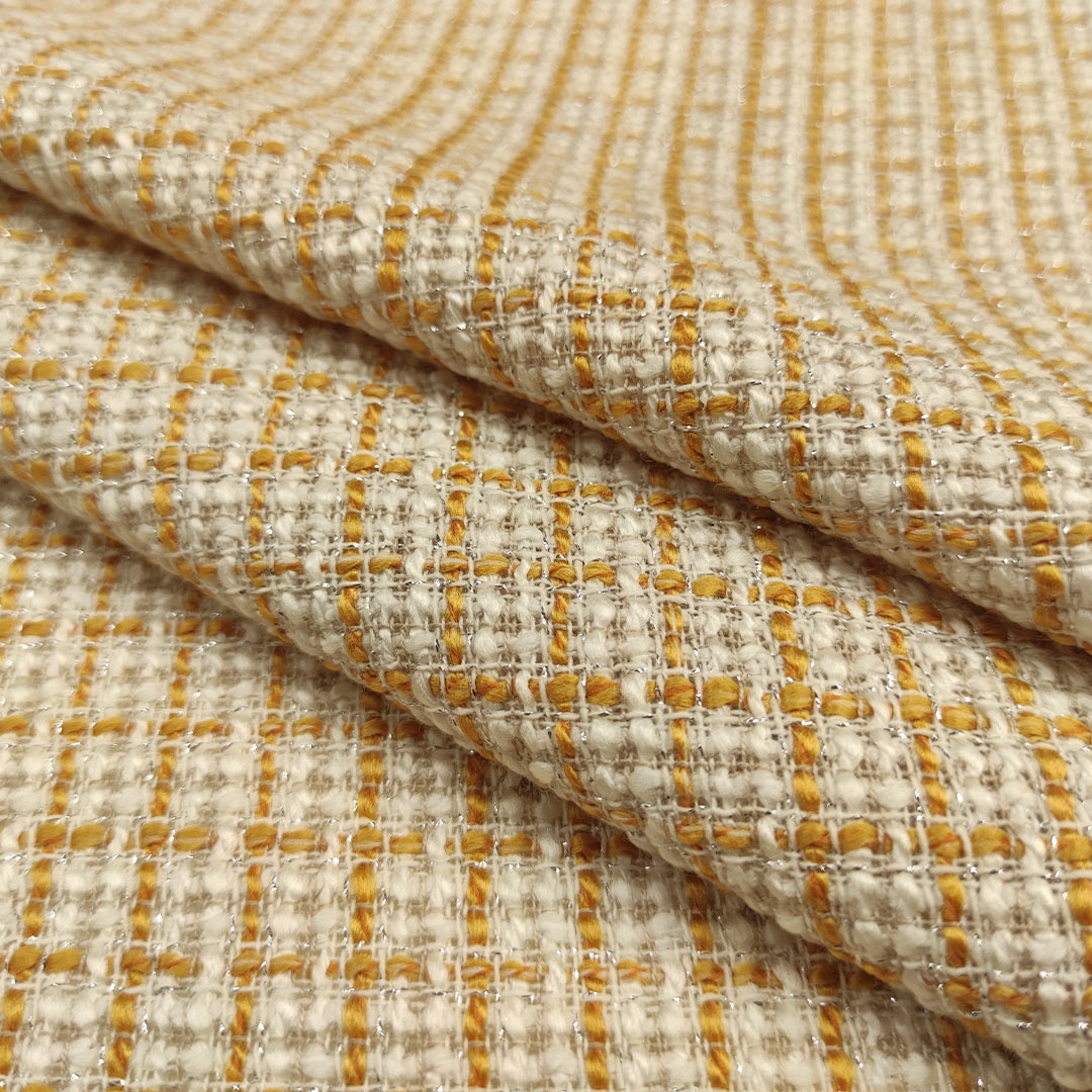 Tessuto Tweed Bouclé lurex ocra - panna - argento - Iaiatessuti