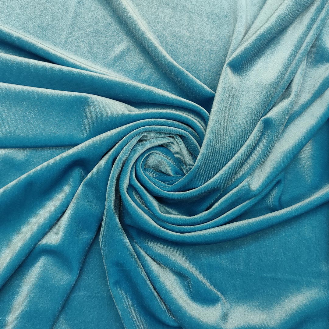 Tessuto velluto elasticizzato tinta unita celeste - Iaiatessuti