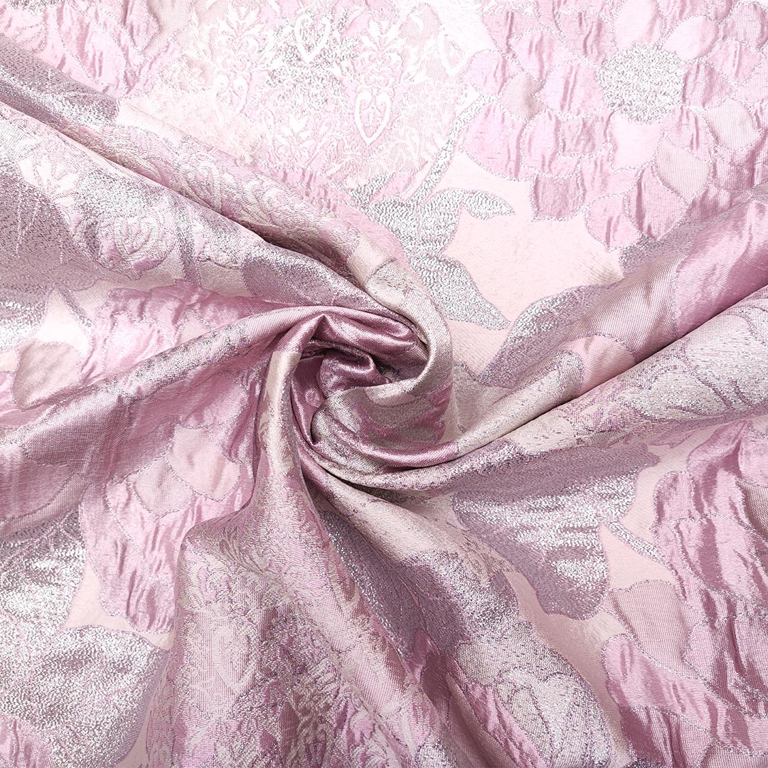 Tessuto Broccato in seta lurex motivo floreale glicine - argento ...