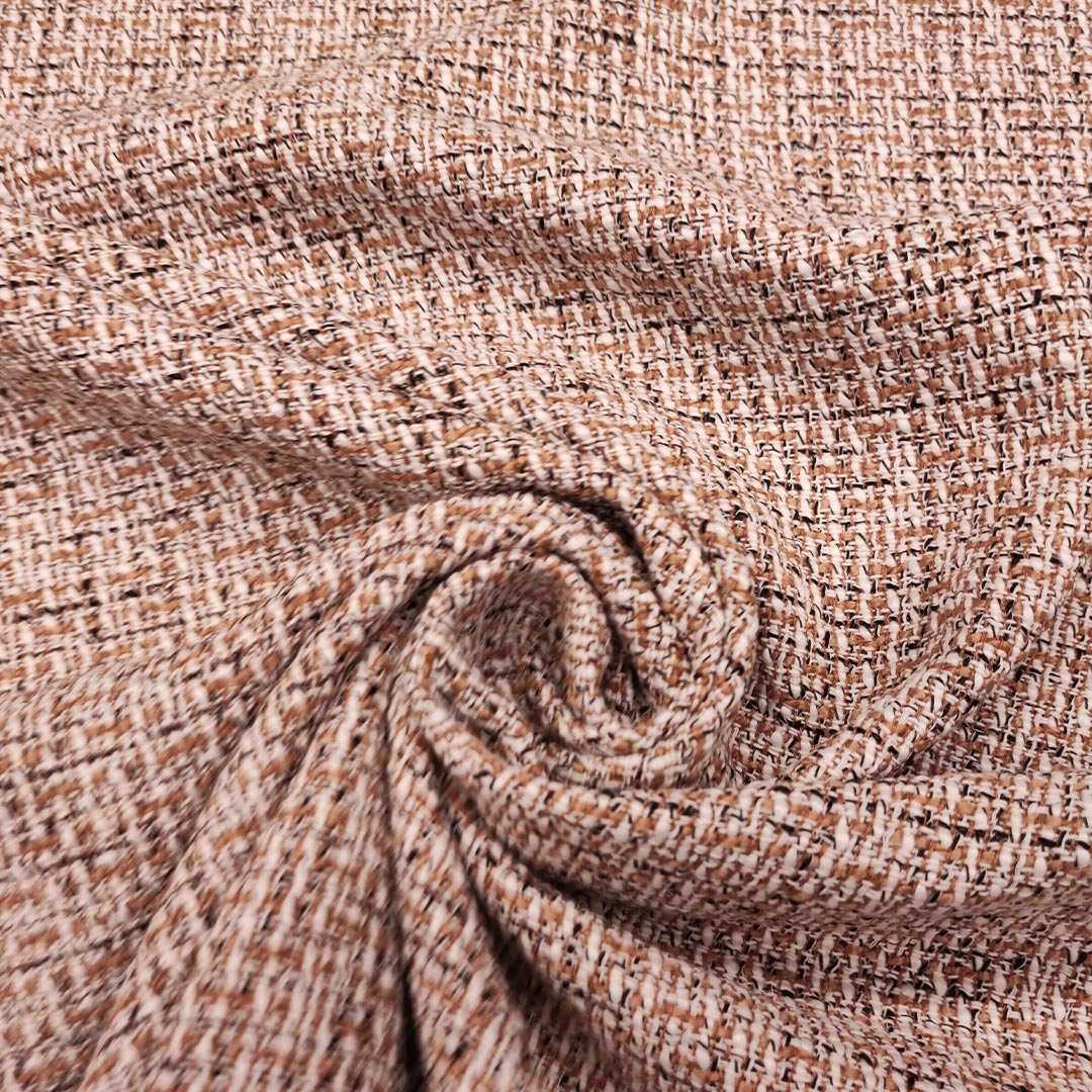 Tessuto Tweed Bouclé in cotone cammello - nero - panna - Iaiatessuti