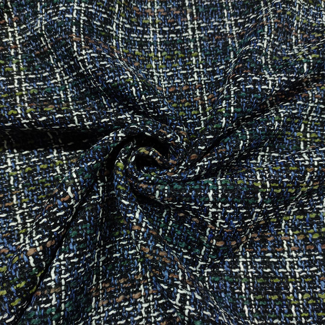 Tessuto Tweed Bouclé in cotone nero - verde - blu - Iaiatessuti