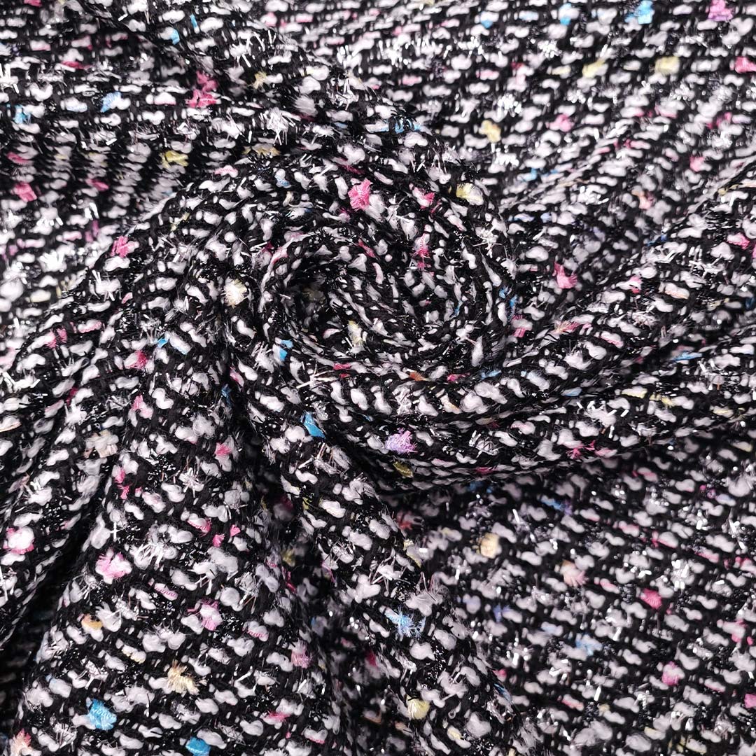 Tessuto Tweed Bouclé lurex bianco - argento - celeste - rosa - Iaiatessuti