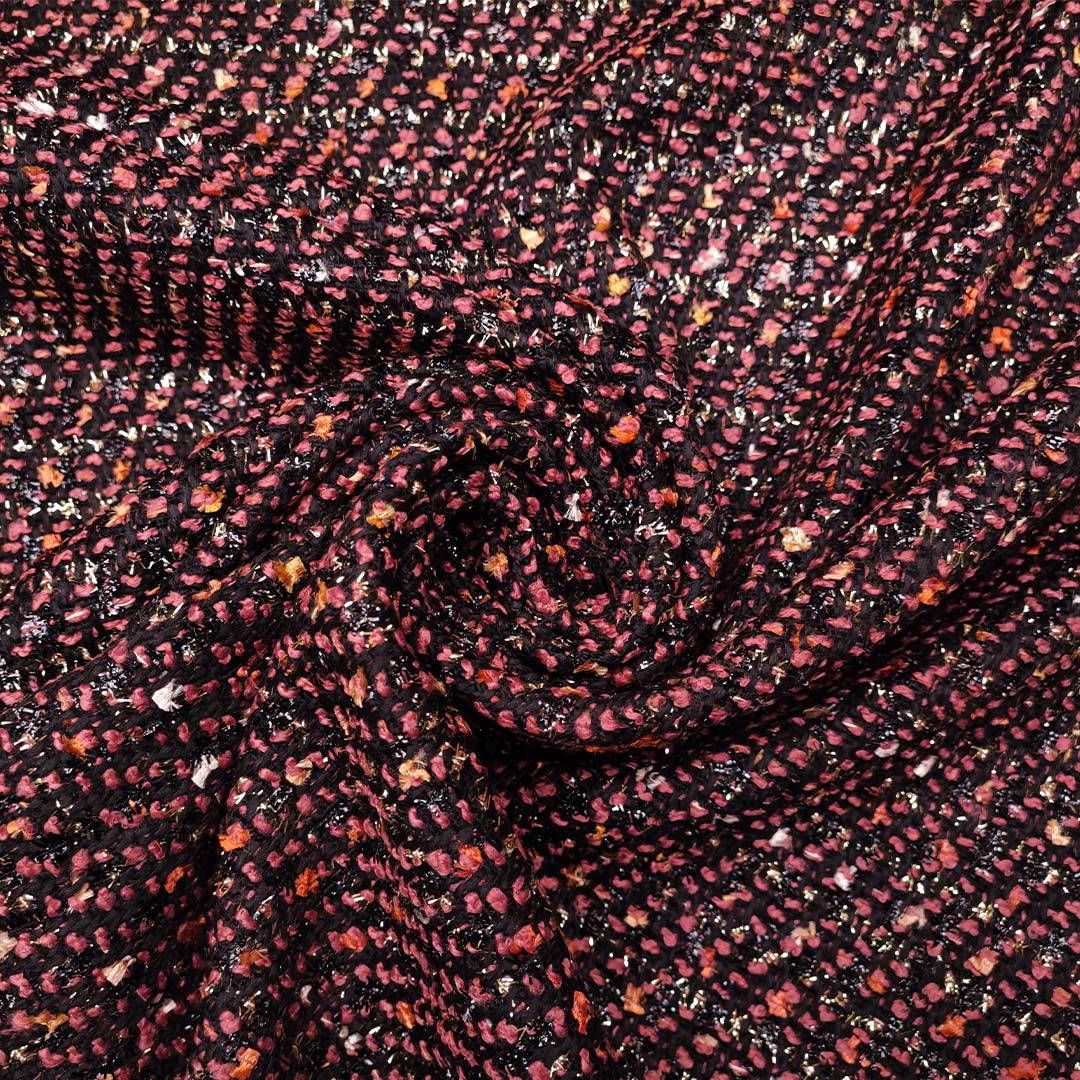 Tessuto Tweed Bouclé lurex oro - nero - geranio - giallo - Iaiatessuti