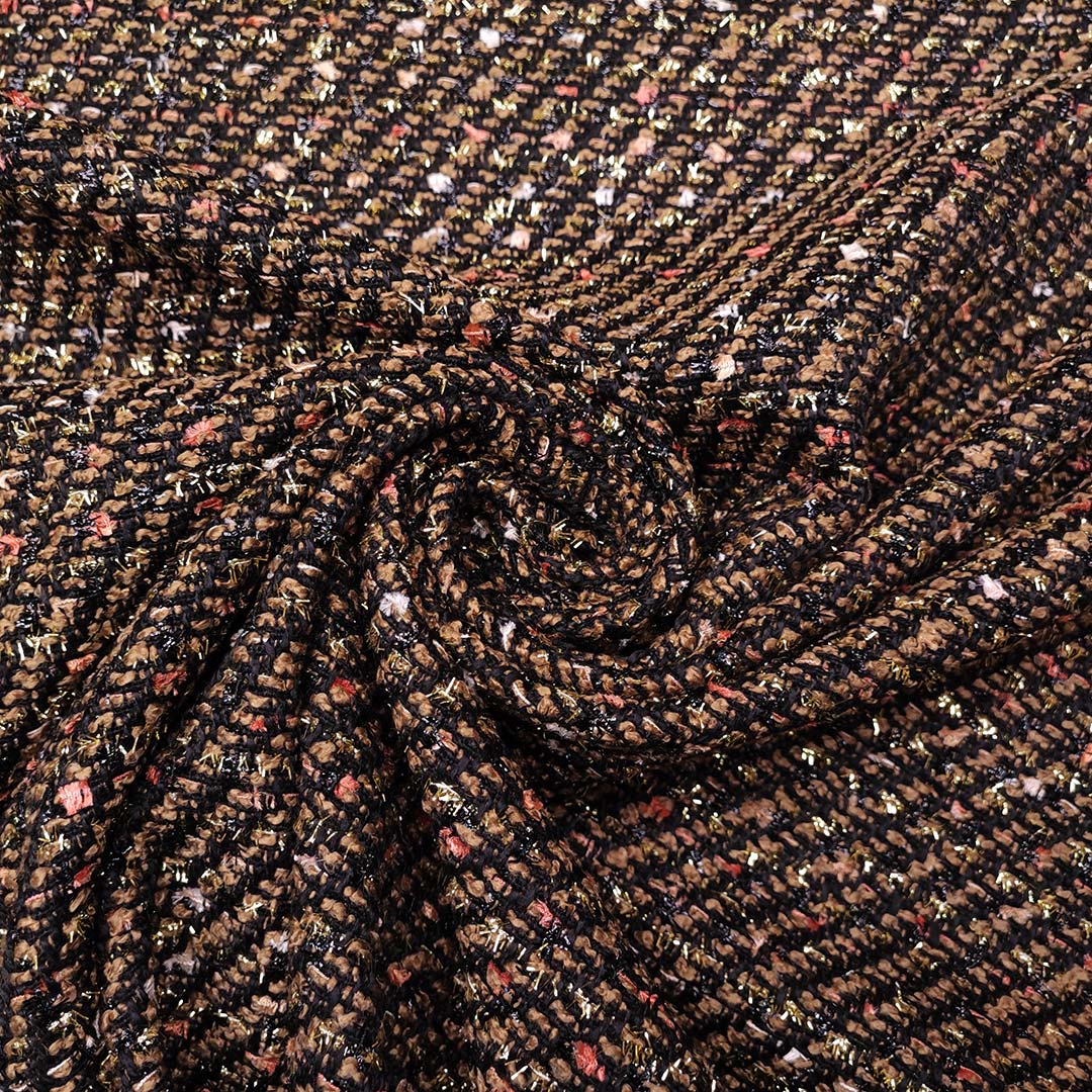 Tessuto Tweed Bouclé lurex oro - nero - geranio - tabacco - Iaiatessuti