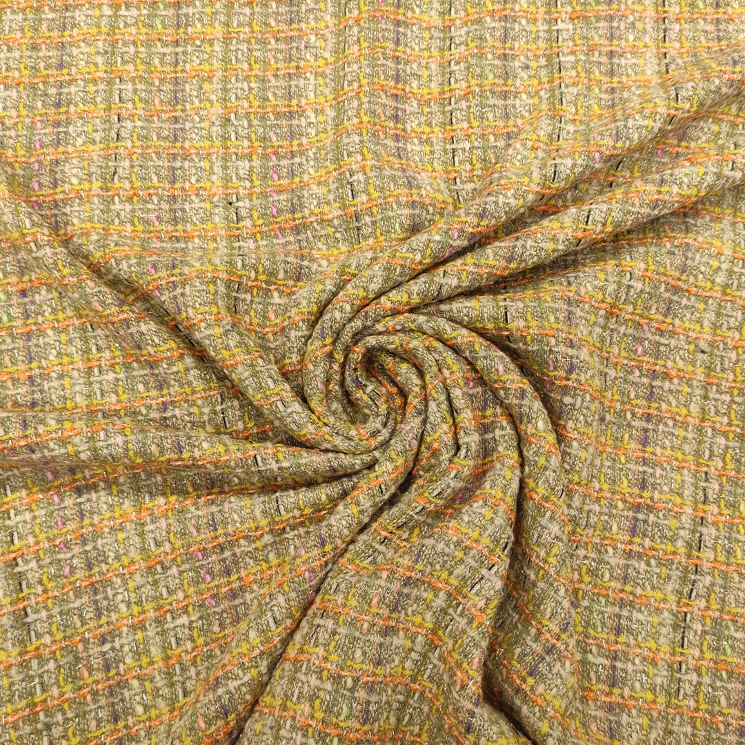 Tessuto Tweed Bouclé in lana verdino - giallo - arancione - bianco ...